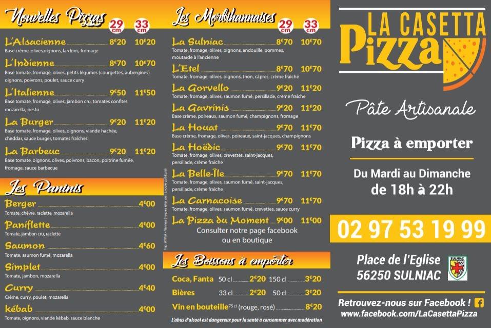 Carta de pizzería La Casetta, Sulniac