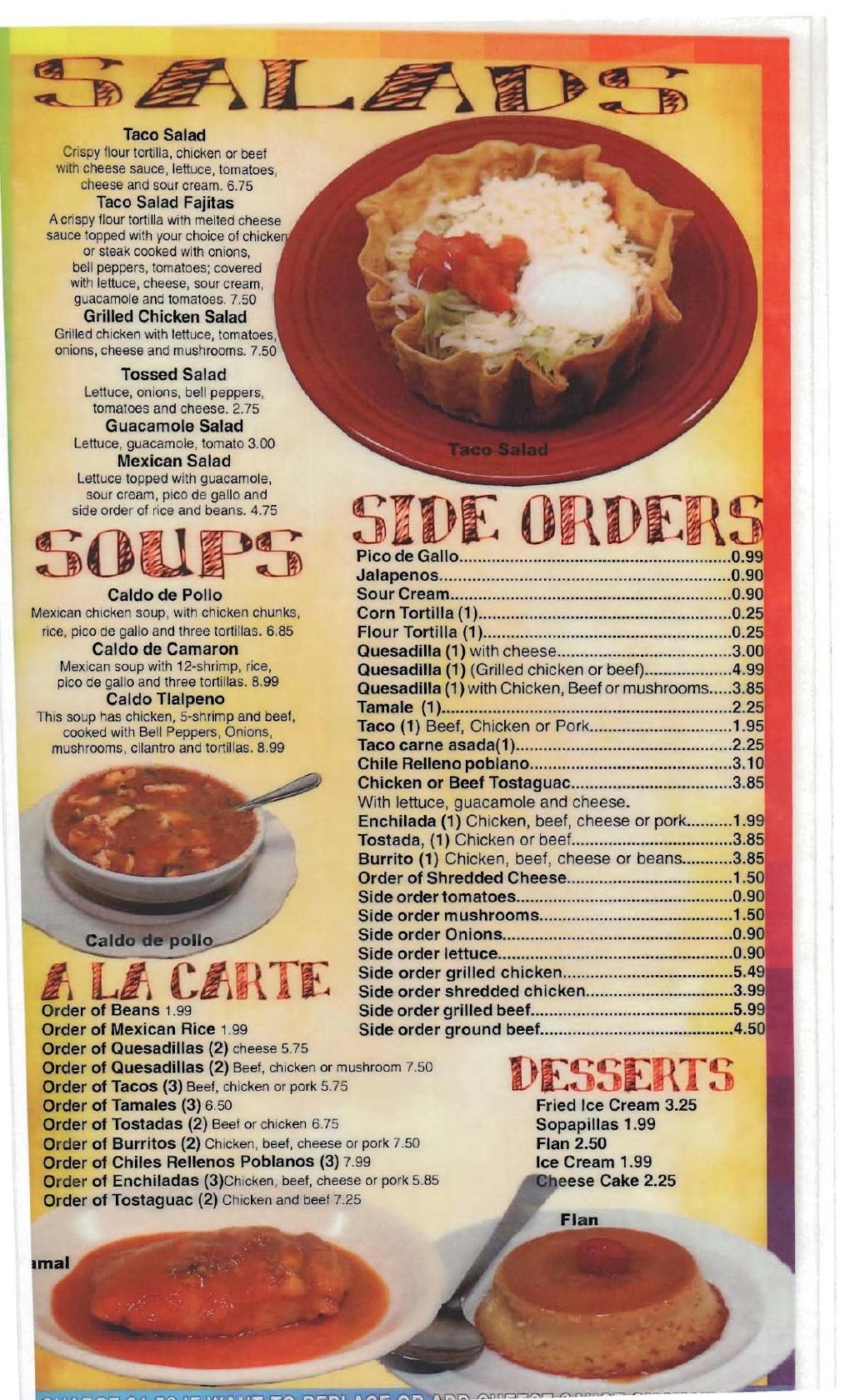 Menu at Las Flores restaurant, Rockwell City