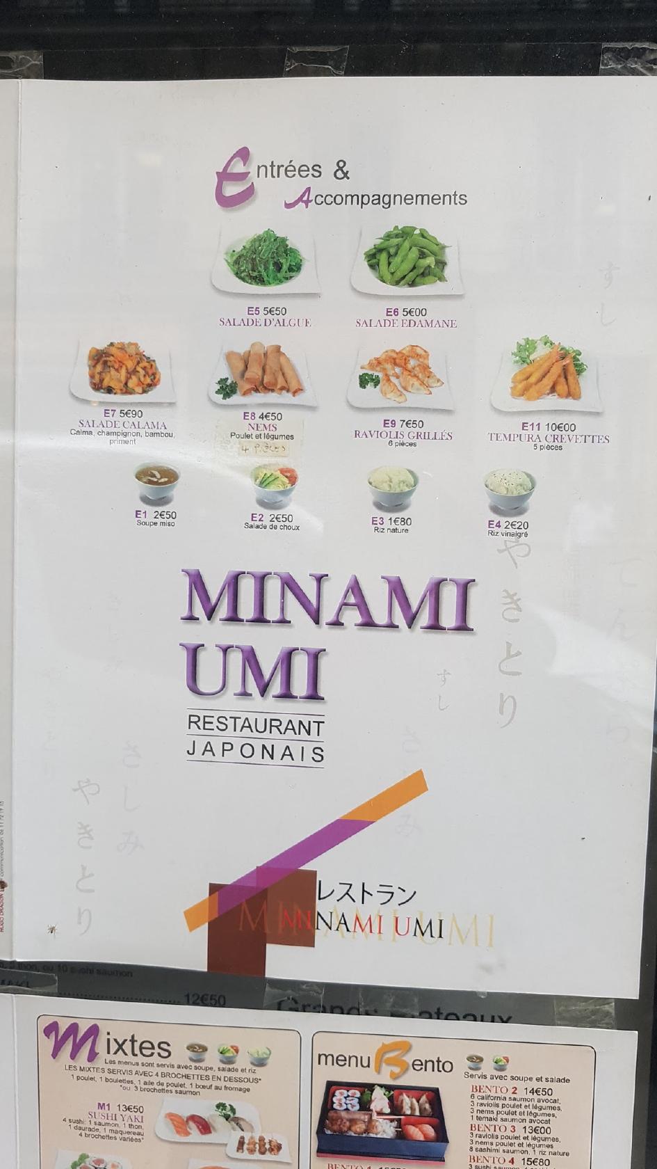 Menu at Minami Umi restaurant, Paris
