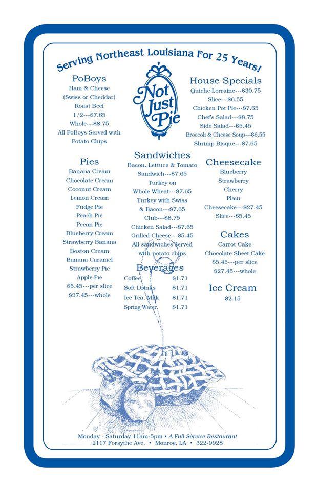 Menu at Not Just Pie restaurant, Monroe