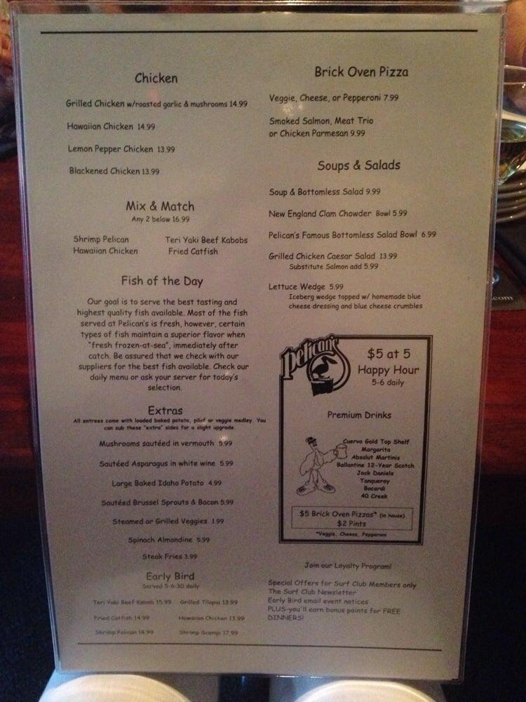 Menu at Pelican's steakhouse, Wichita Falls, Midwestern Pkwy