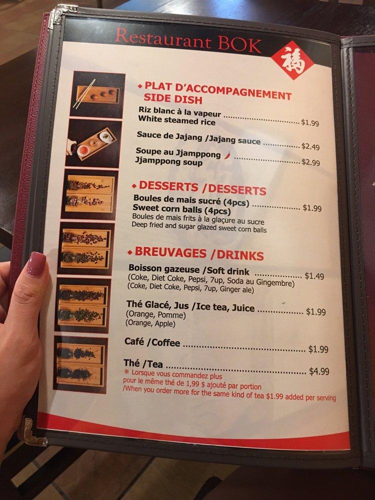 Menu at Restaurant Bok, Montréal