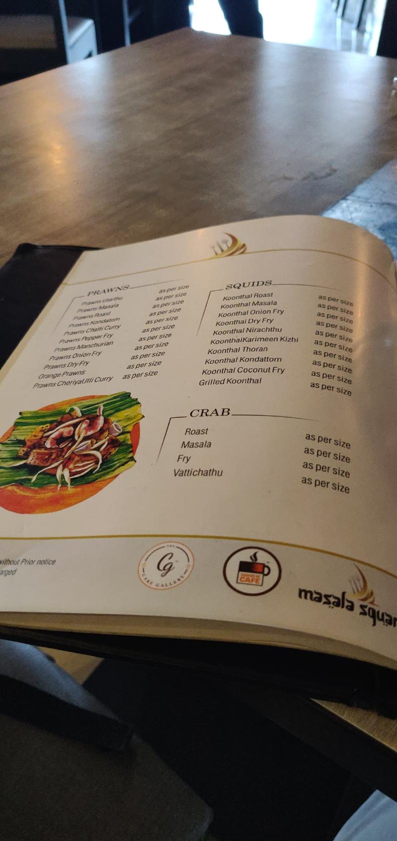 Menu at Square De Cafe, Kollam