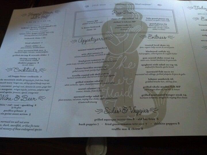 Menu at The Mermaid Inn restaurant, West New York, 570 Amsterdam Ave