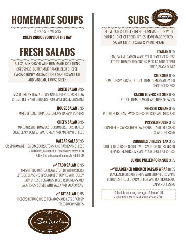 Menu at Chubbies pub & bar, Fort Pierce