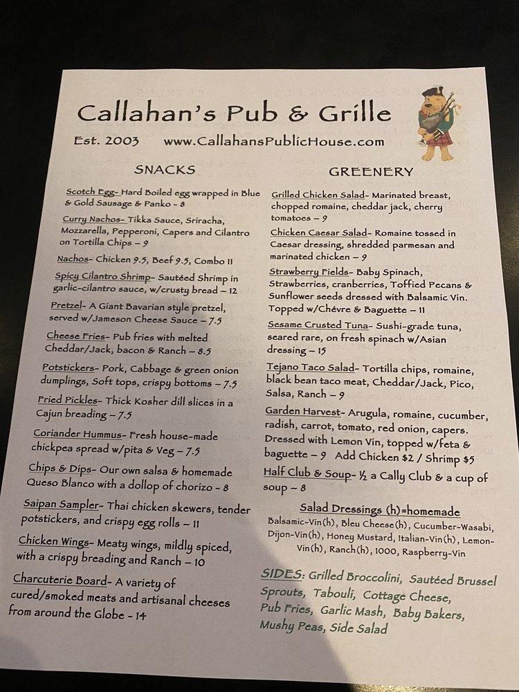 Menu at Callahan's Pub & Grille, Enid
