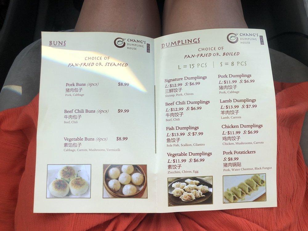 Menu at Chang's Dumpling House, Santa Fe