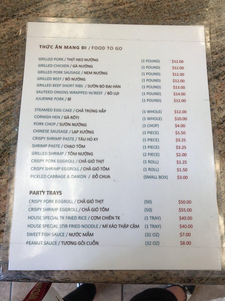 Menu at Com Tam Thuan Kieu Restaurant, Tucson