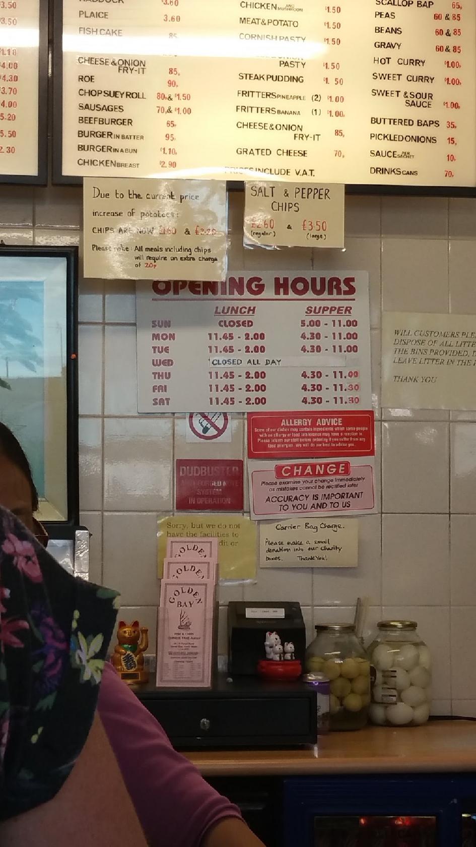 Menu at Golden Bay fast food, Kinmel Bay