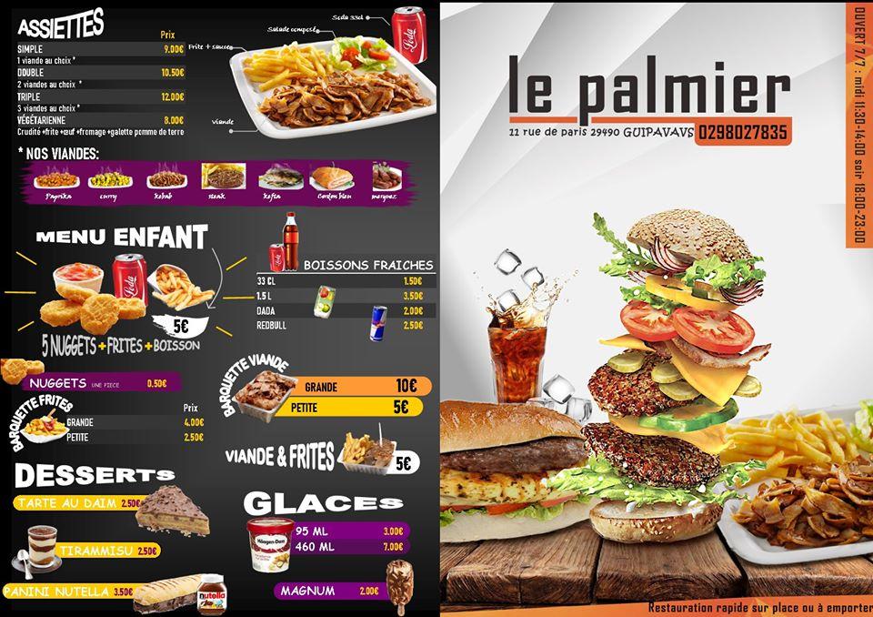 Menu at Le Palmier restaurant, Guipavas