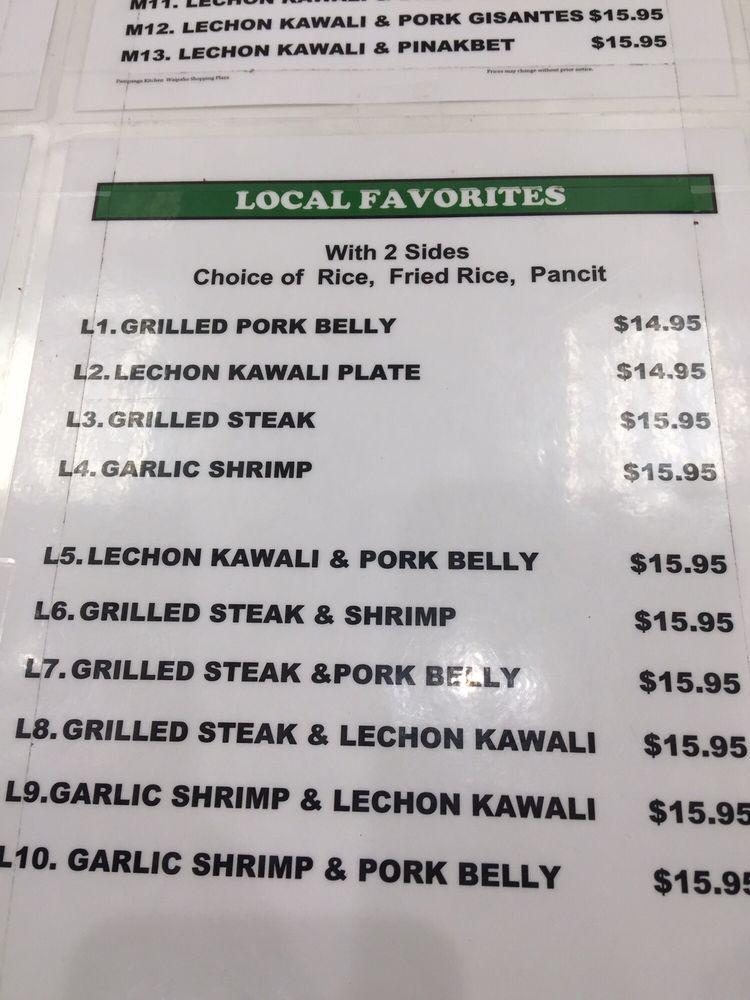 Menu at Pampanga Kitchen Waipahu Plaza restaurant, Waipahu