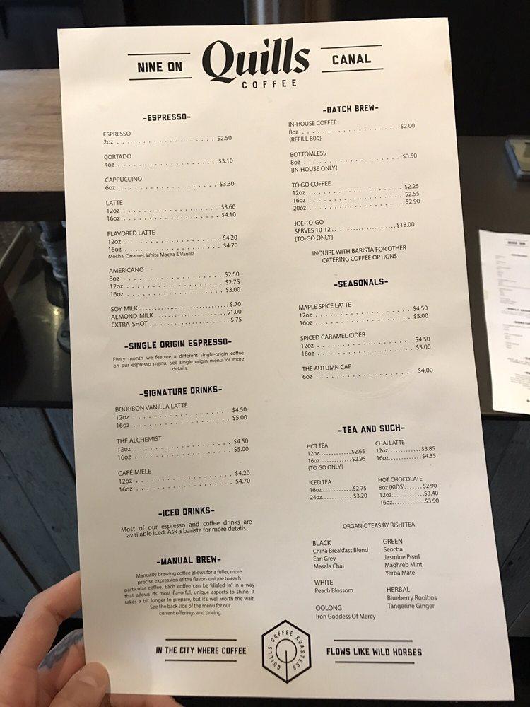 Menu at Quills Coffee cafe, Indianapolis