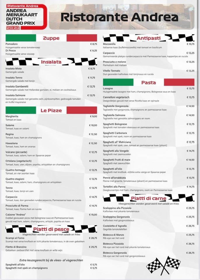 Menu au Ristorante Andrea, Zandvoort
