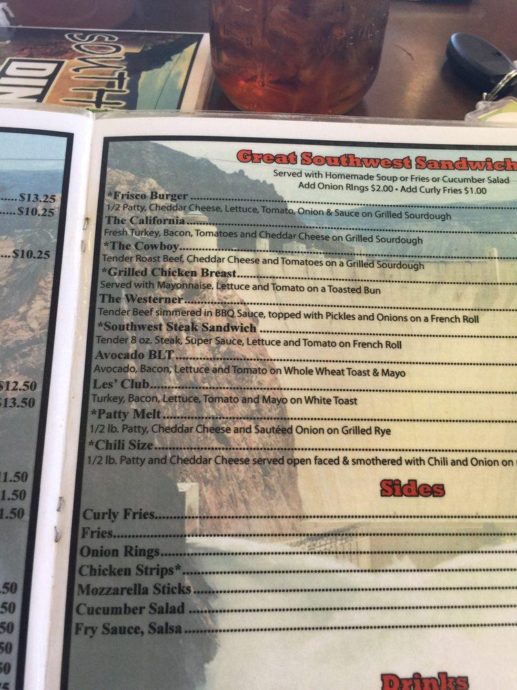 Menu at Southwest Diner restaurant, Boulder City