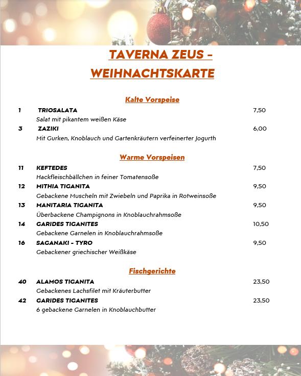 Speisekarte von Taverna Zeus restaurant, Ahaus