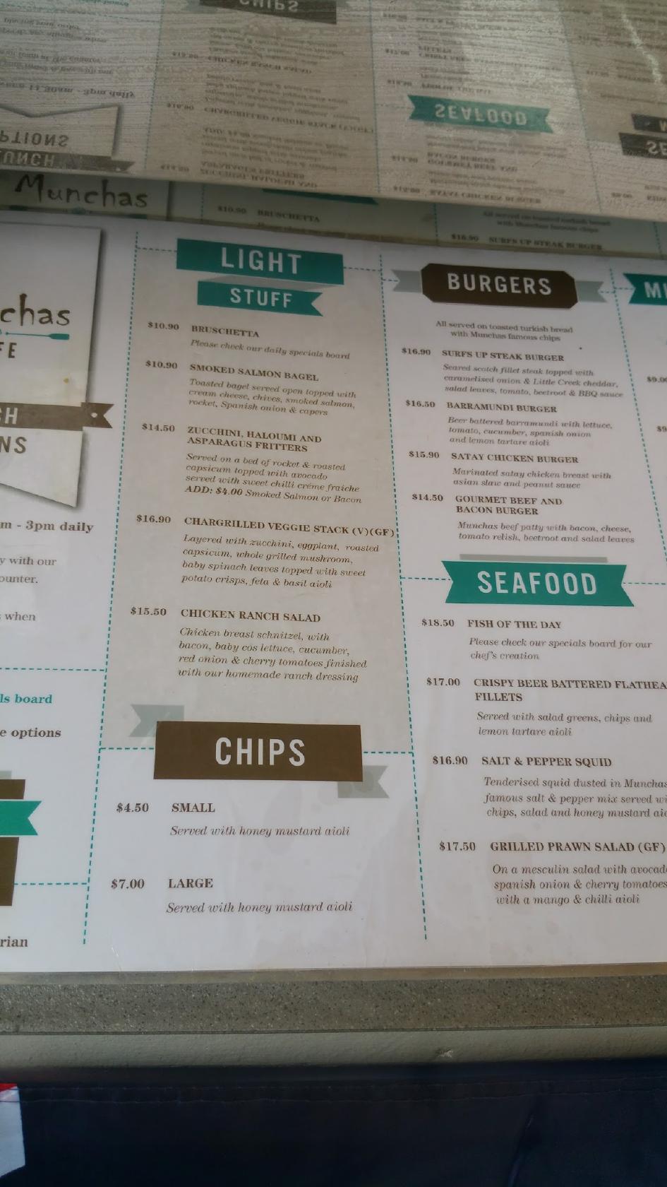 Menu at Shelly Beach Surf Club, Shelly Beach