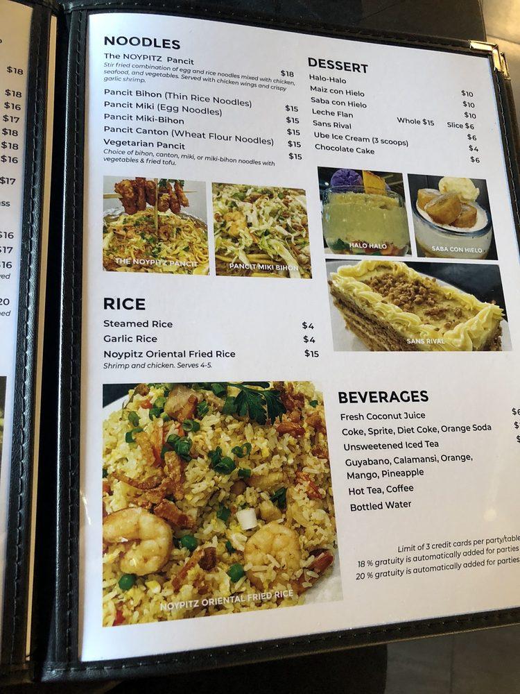 Menu at The Noypitz Bar & Grill, Los Angeles