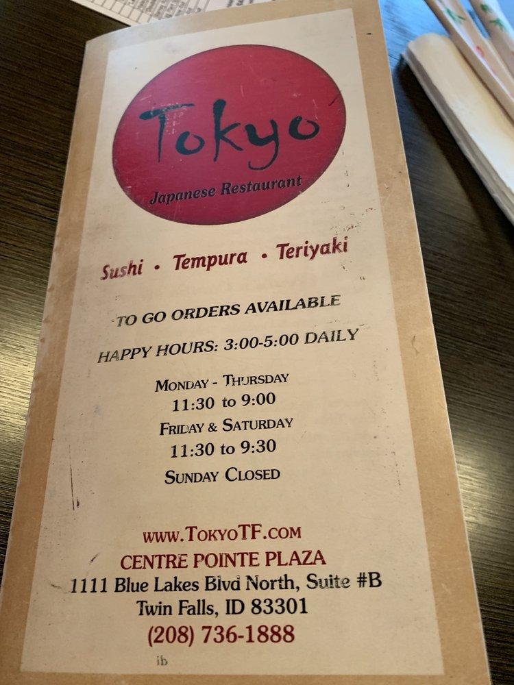 Menu at Tokyo Japanese Restaurant, Twin Falls