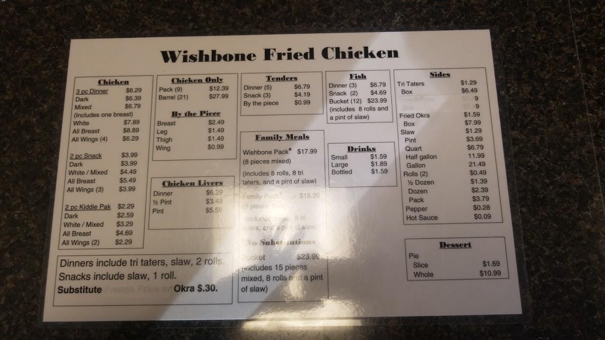 Menu at Wishbone Fried Chicken fast food, Newnan