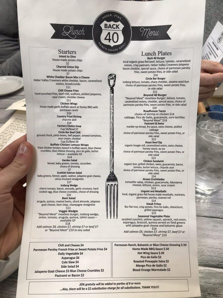 Menu at Back 40 Ranch House Grill pub & bar, Heber City
