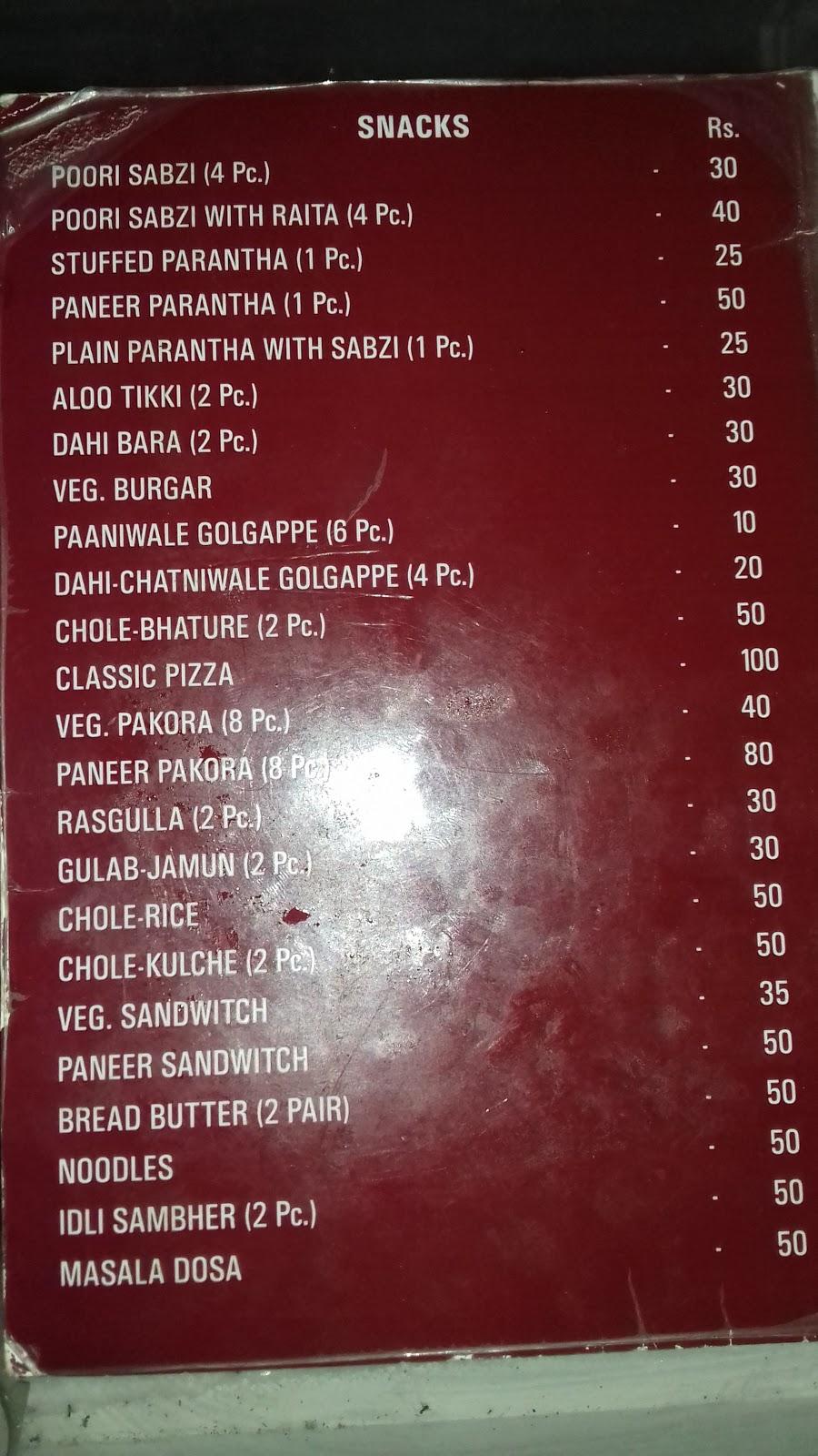 Menu at Classic Foods, Sikar