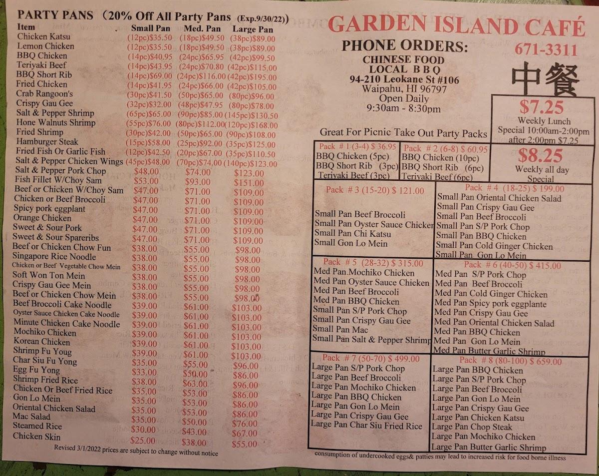 Menu at Garden Island Cafe, Waipahu, 94-210 Leokane St #106