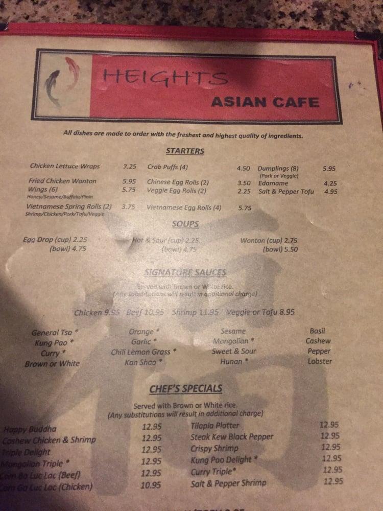 Menu at Heights Asian Cafe, Houston