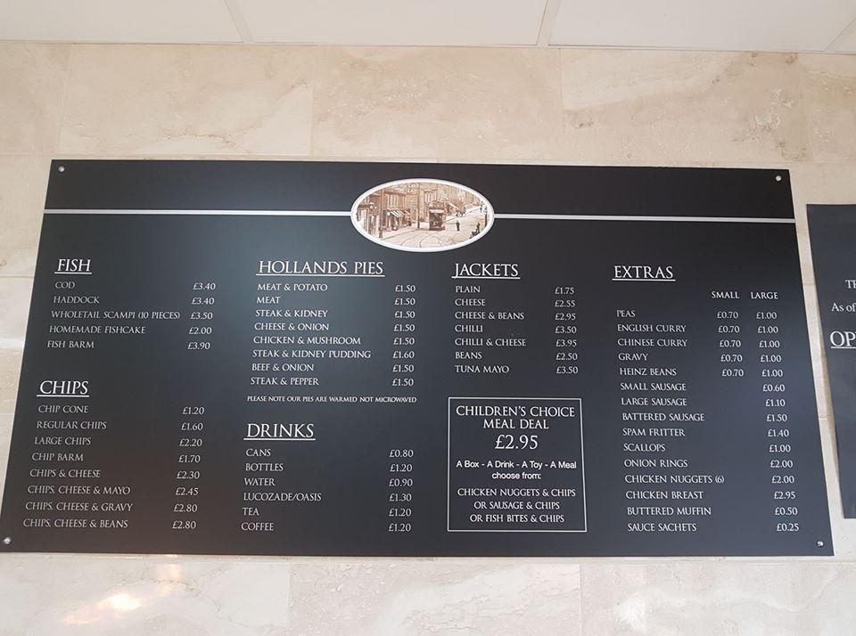 Menu at Old Plough Chippy restaurant, Oldham