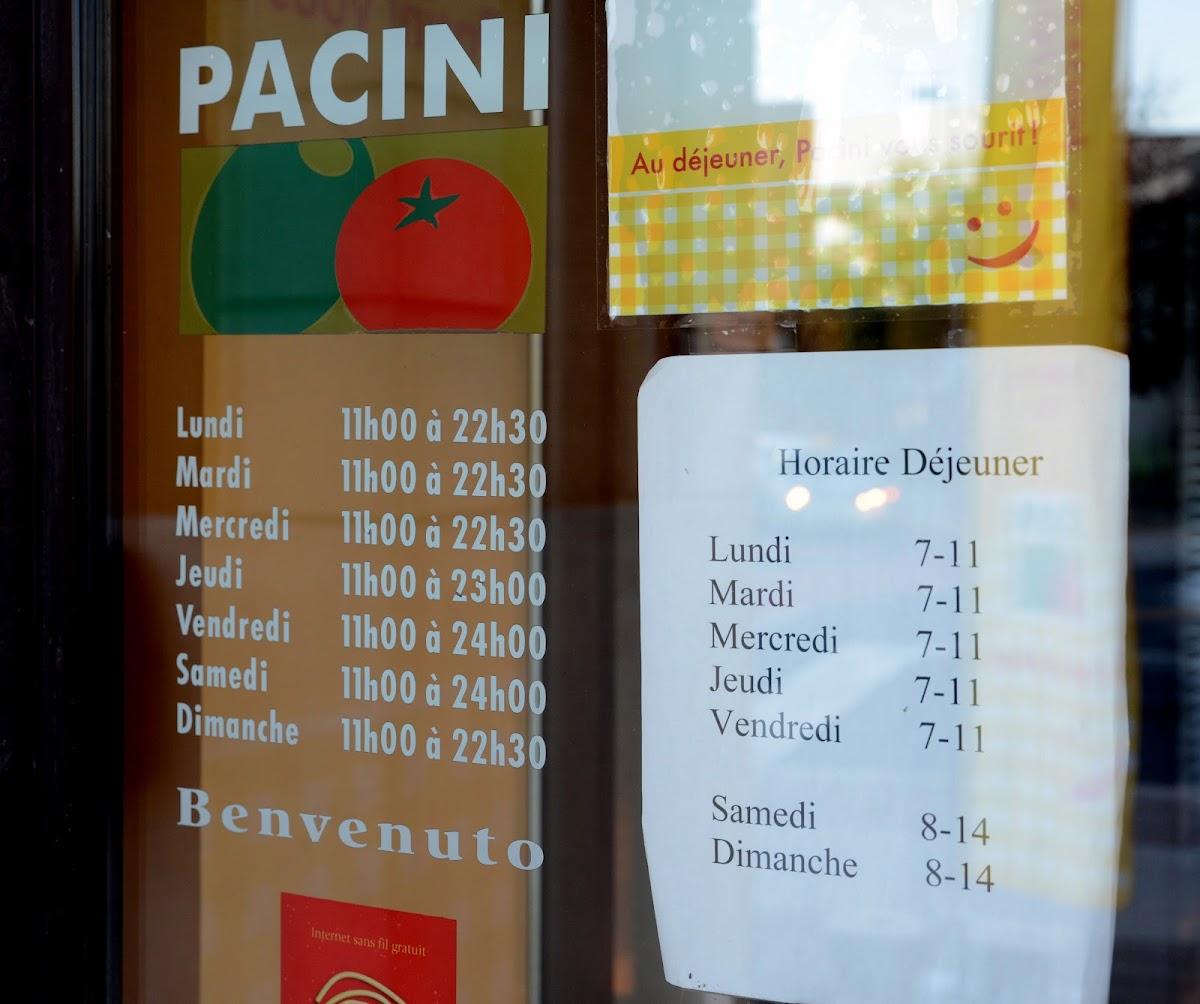 Menu au Pacini restaurant, Longueuil, Ch. de Chambly