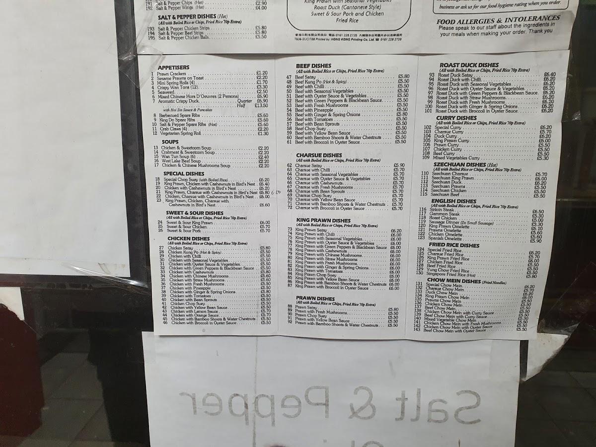 Menu at Sun City fast food, Rhyl