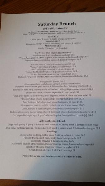 Menu at Wollaton Pub & Kitchen, Nottingham