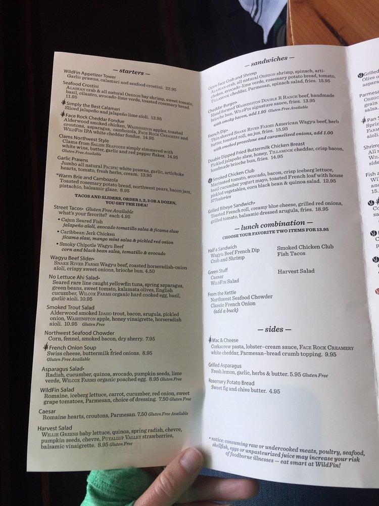 Menu at WildFin American Grill pub & bar, Tacoma