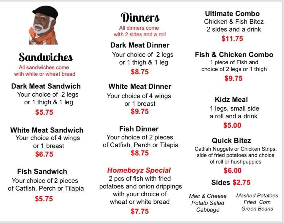 Menu at Homeboyz Fried Chicken and Fish desserts, Columbus