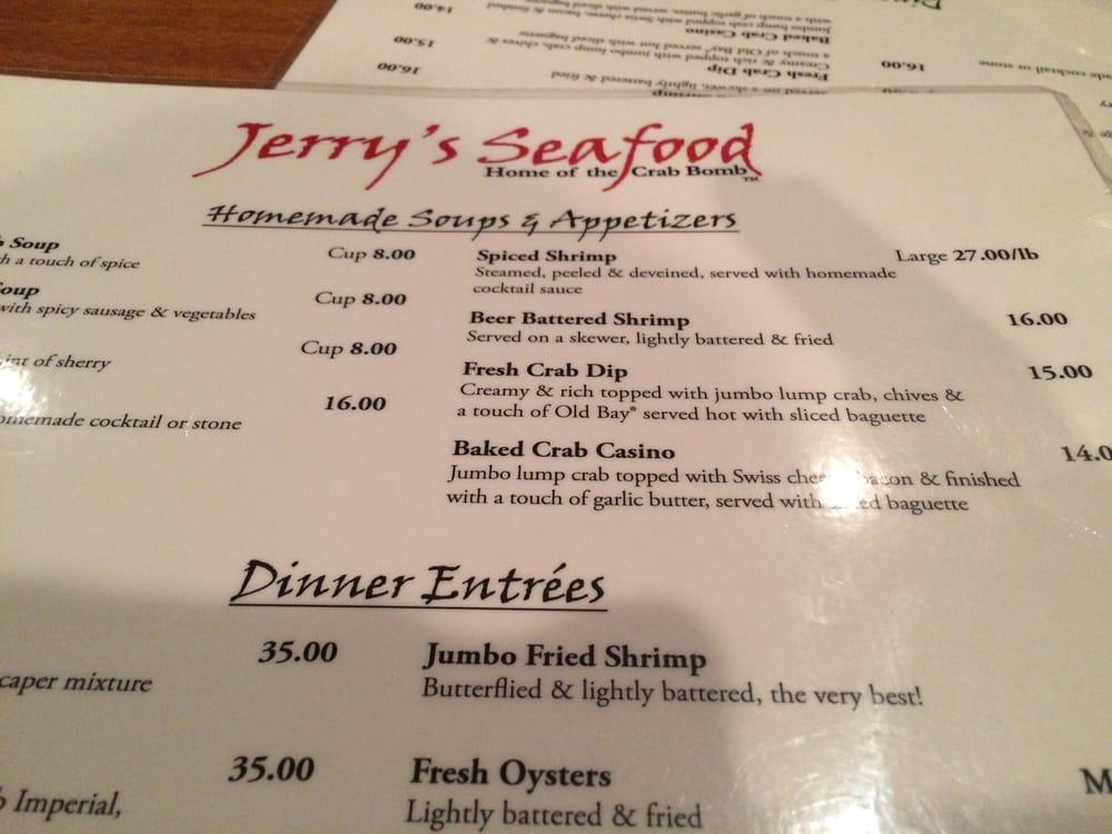Menu at Jerrys Seafood restaurant, Bowie, Town Center Blvd