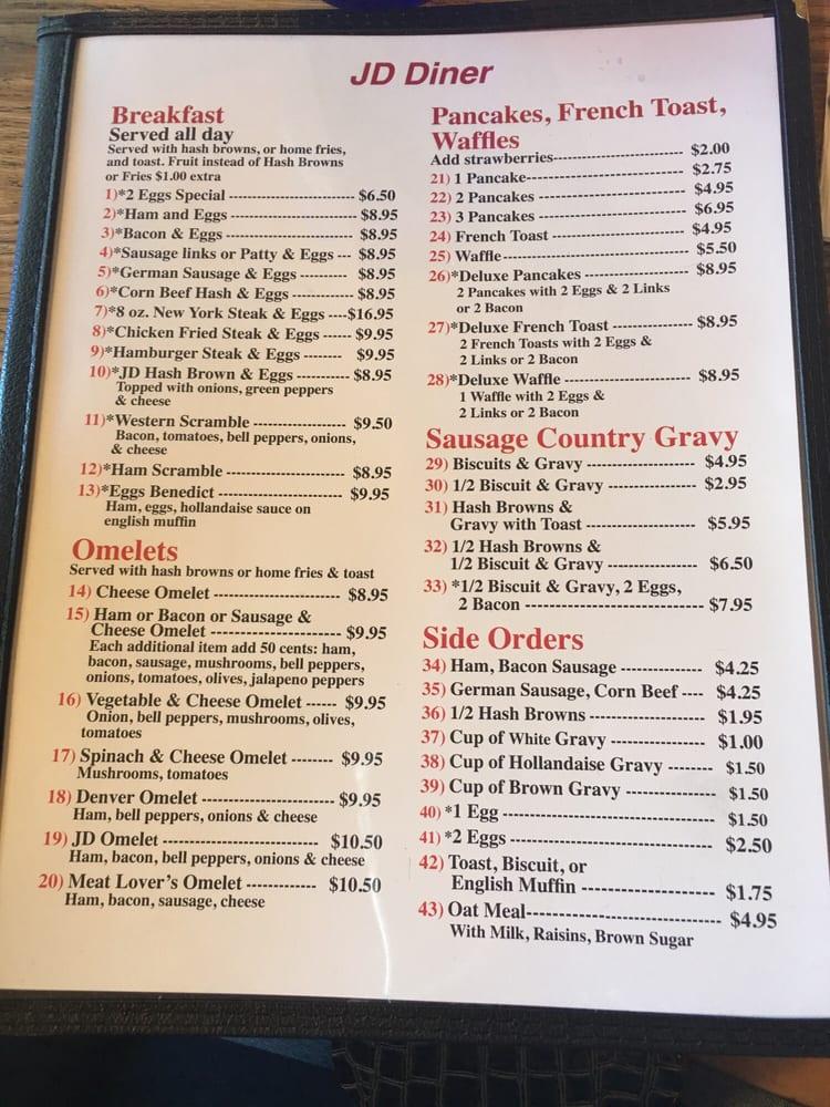 Menu at JD Diner restaurant, West Richland