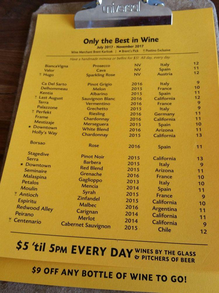 Menu at Postino Central pub & bar, Phoenix, N Central Ave