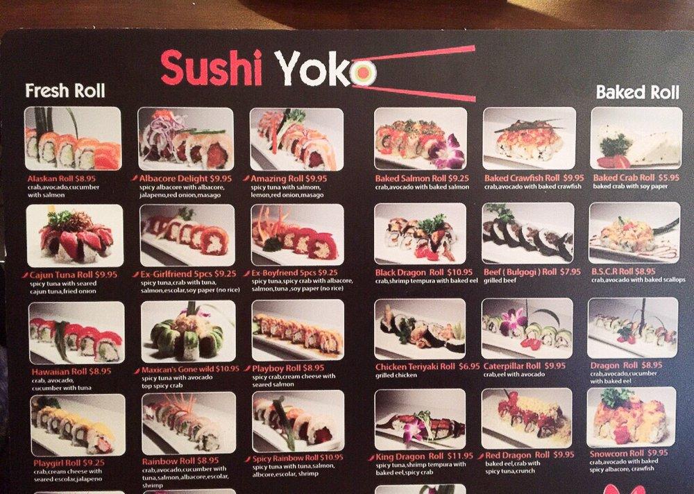 Menu at Sushi Yoko restaurant, Gardena