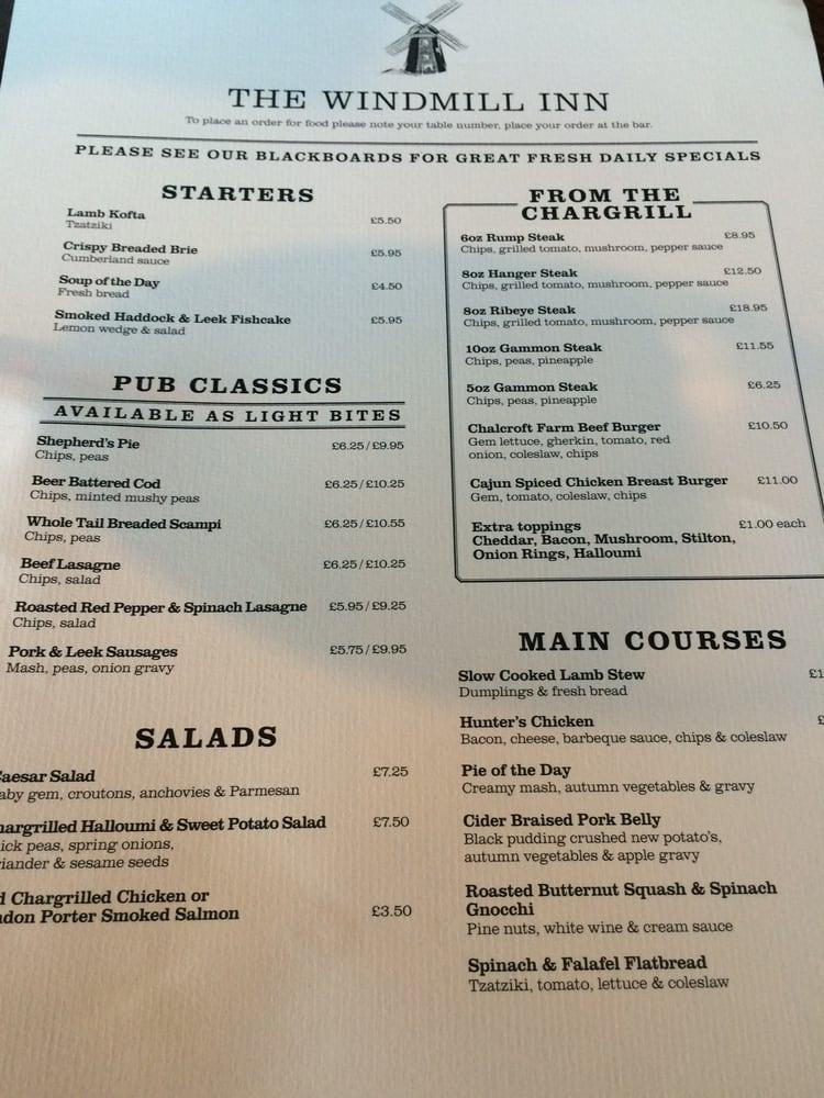 Menu at The Windmill Inn, Portishead pub & bar, Portishead