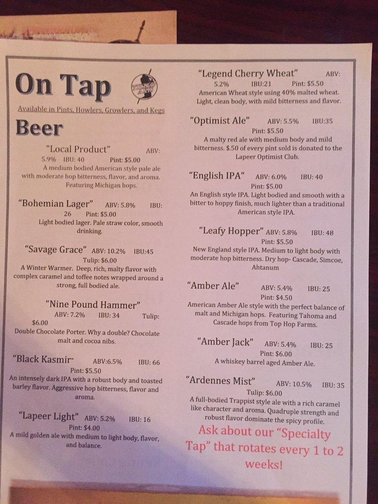 Menu at Tilted Axis Brewing Company pub & bar, Lapeer
