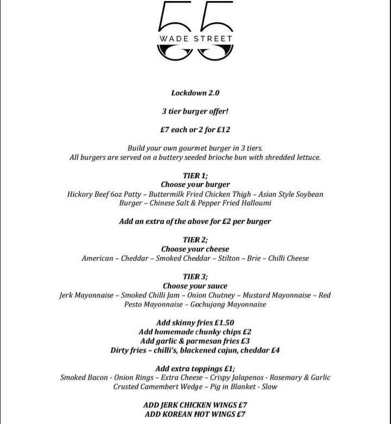 Menu at 55 Bar, Lichfield