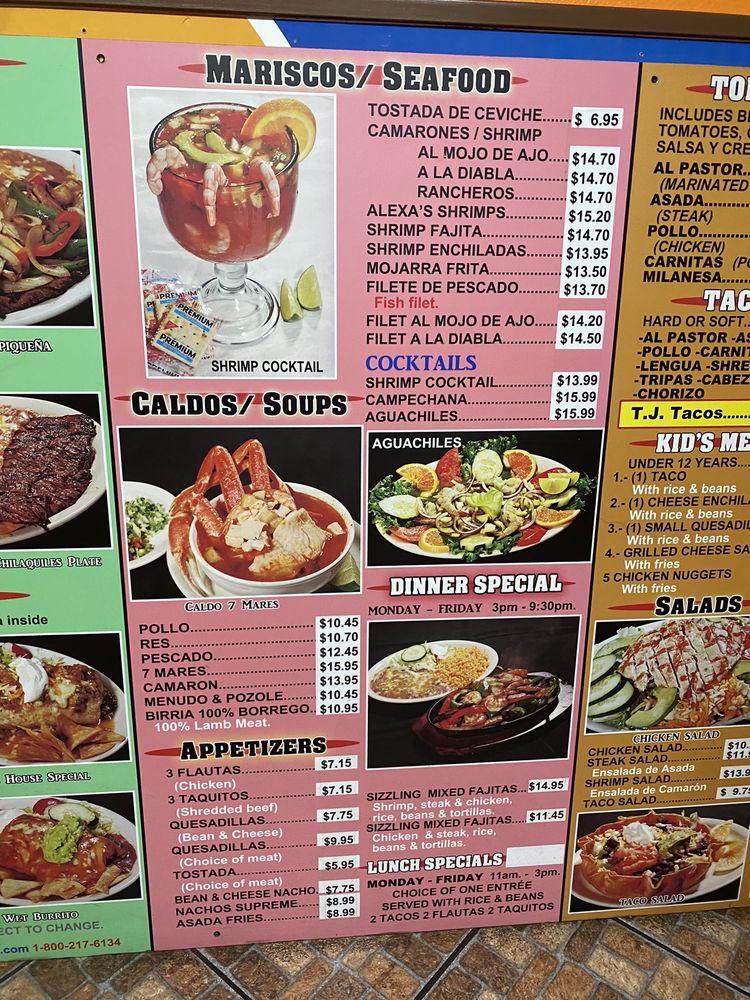Menu at Alexa’s Cafe Mexican Grill, Fontana, Cherry Ave