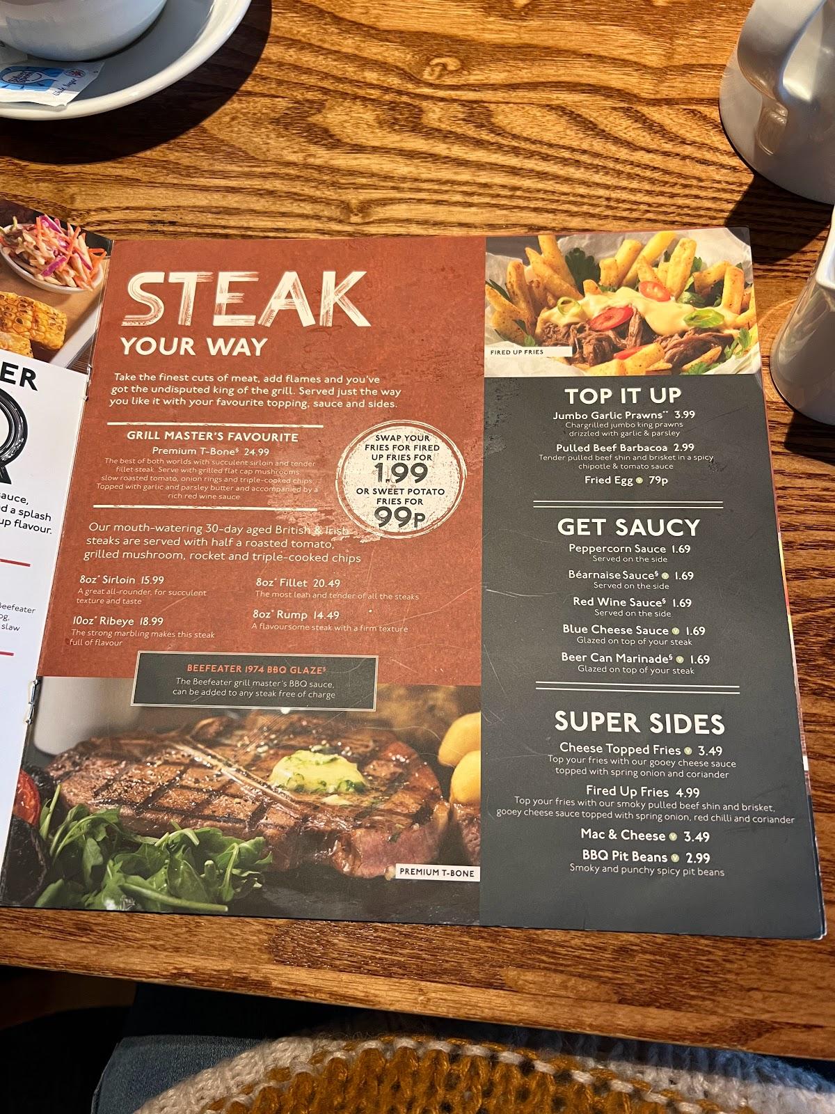 Menu at Border Gate Beefeater restaurant, Carlisle