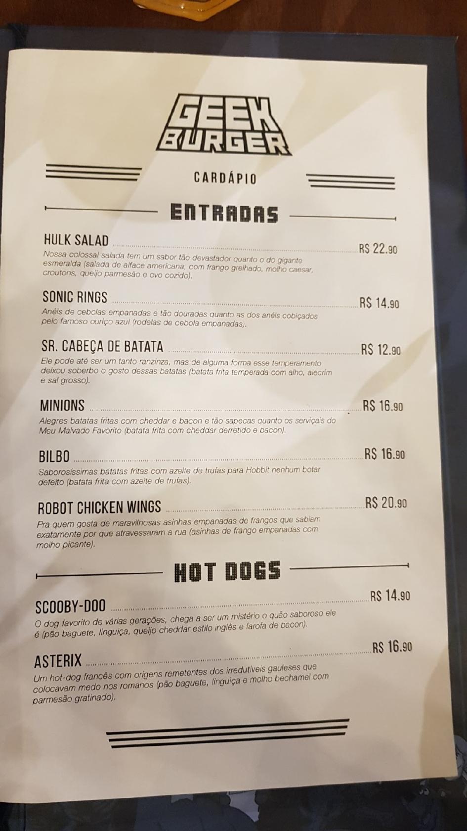 Menu em Geek Burger restaurante, Belém, R. João Balbi