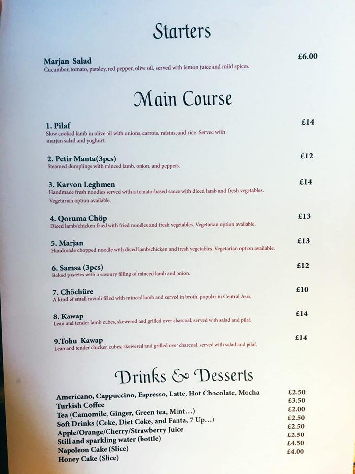 Menu at Karvon restaurant, London