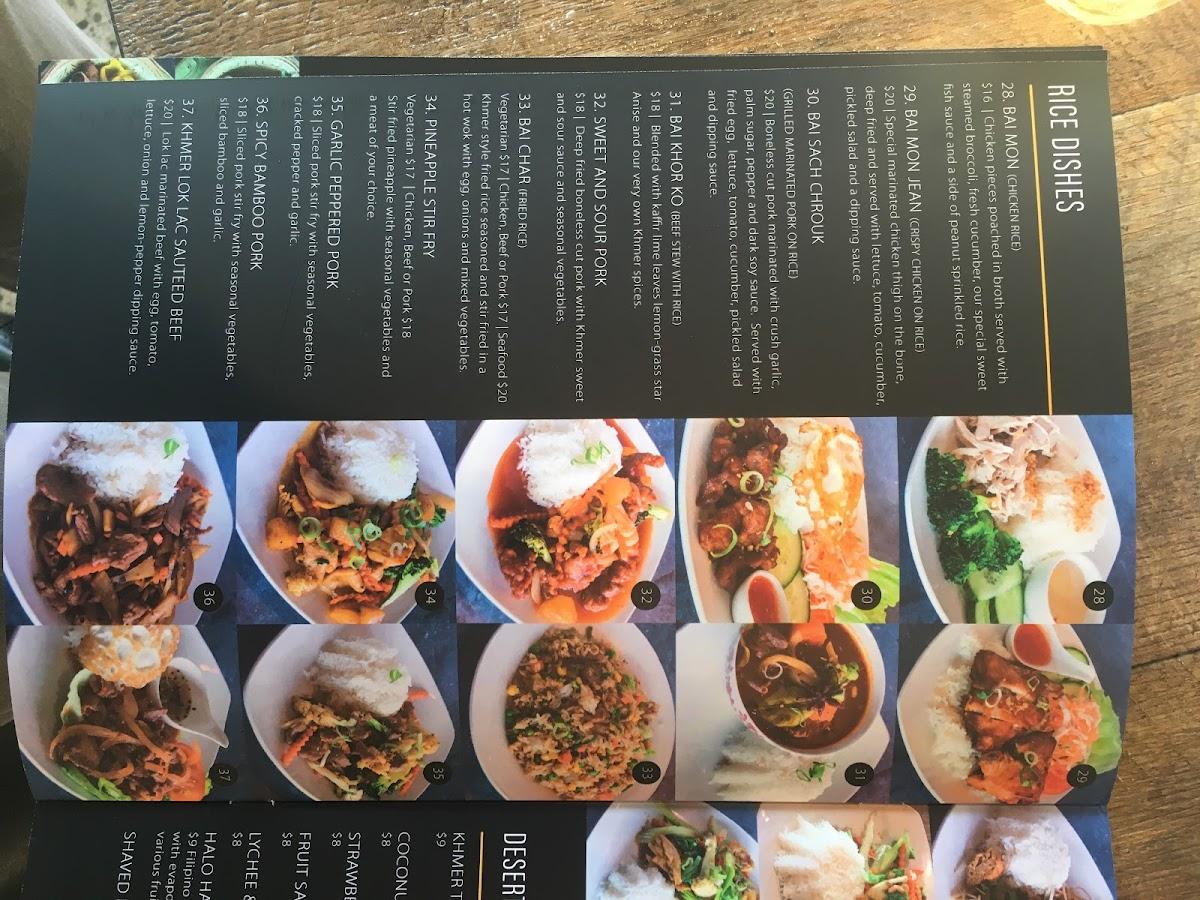 Menu at Khmer Cambodian Cuisine restaurant, Christchurch