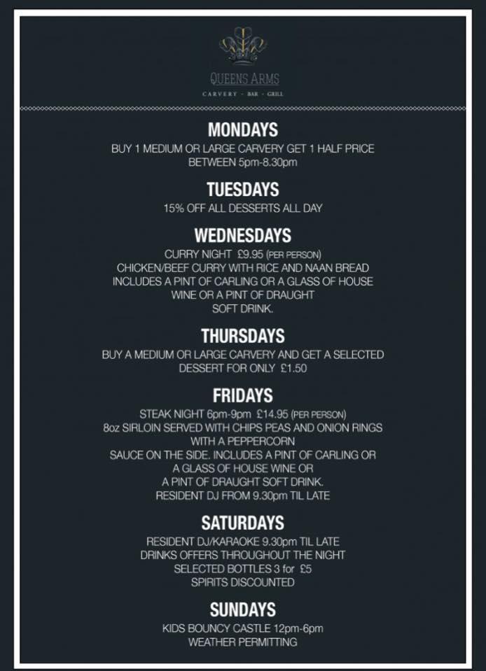 Menu at The Queens Arms Audenshaw pub & bar, Manchester, 72 Guide Ln