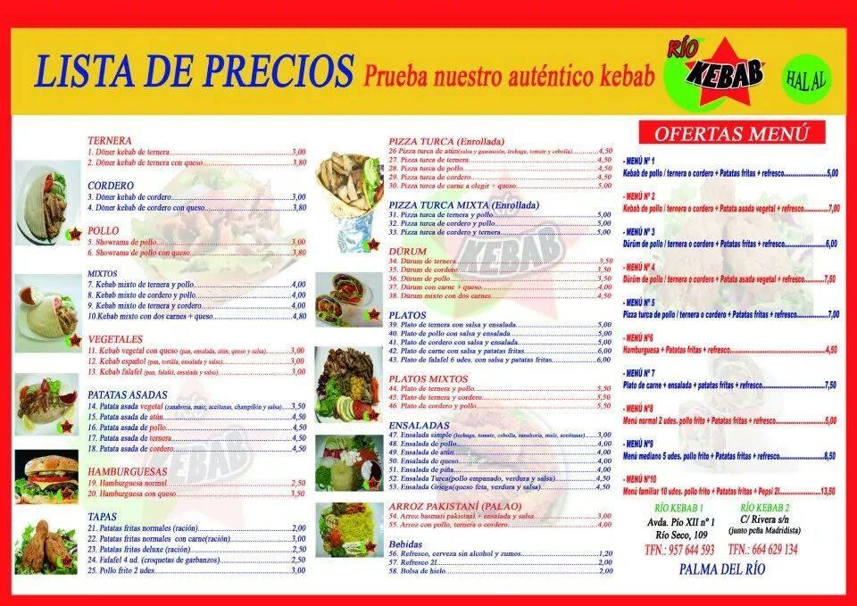 Carta del pub y bar RIO KEBAB 3, Palma del Río