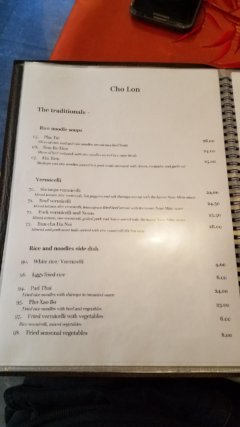 Menu da Restaurant Sen, Ginevra