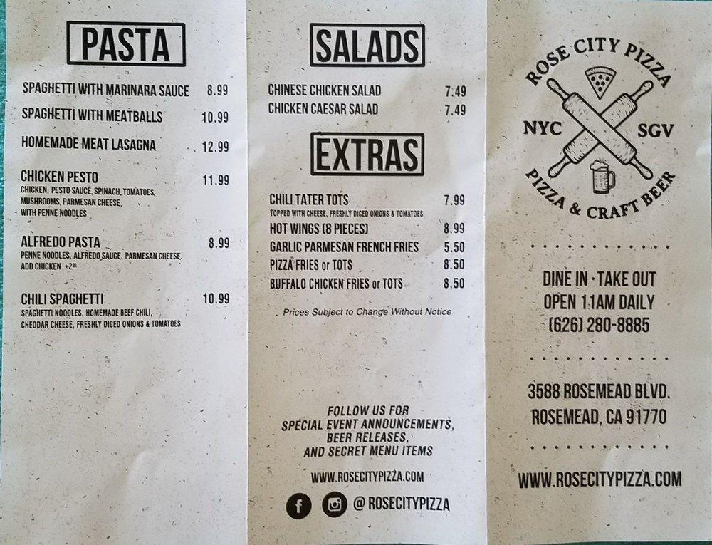 Menu at Rose City Pizza pizzeria, Rosemead