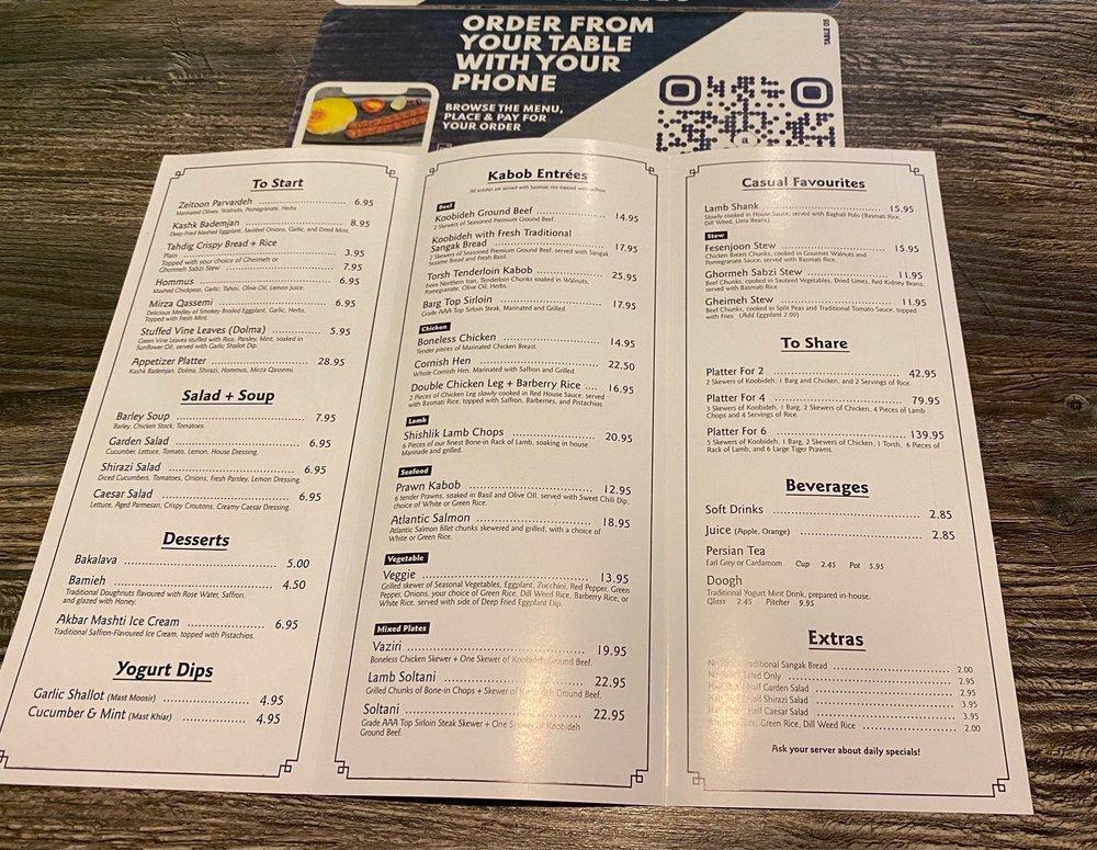 Menu at Sadra Restaurant, North Vancouver
